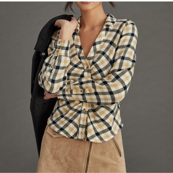 Pilcro | Tops | Anthropologie Pilcro Womens Large Ruched Shirt Plaid ...